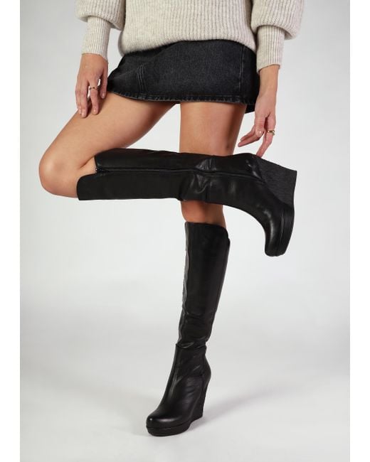 Daniel Wiser Black Leather Knee High Wedge Boots | Lyst