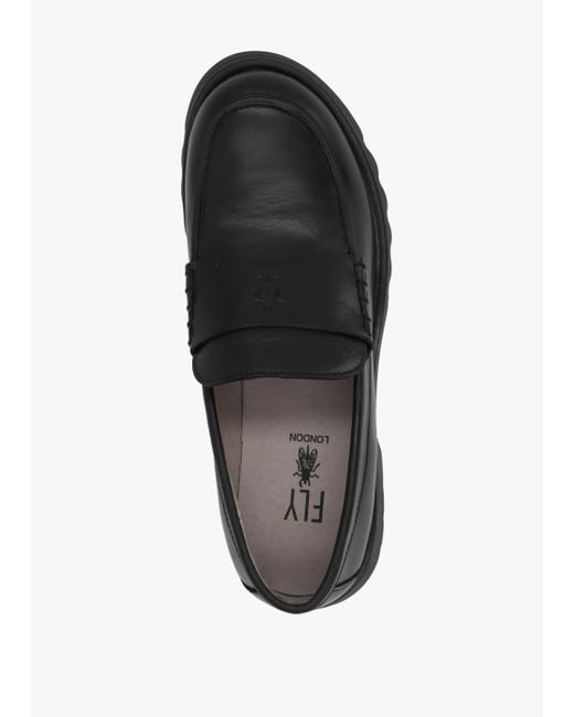 Fly London Rixi Black Leather Chunky Loafers | Lyst