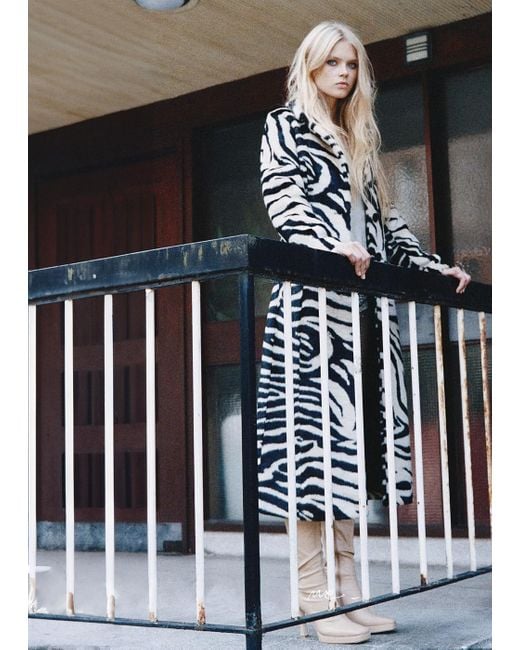 Charlotte Simone Nora Zebra Print Faux Fur Longline Coat in White | Lyst