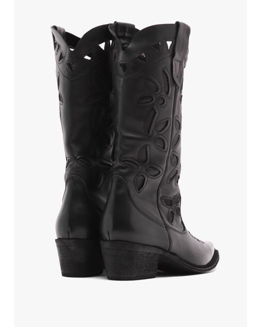 Daniel Kubra Cutout Black Leather Calf Height Cowboy Boots | Lyst