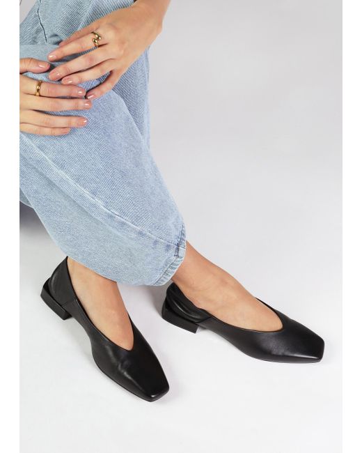 Daniel Saria Black Leather Square Toe Ballet Pumps | Lyst