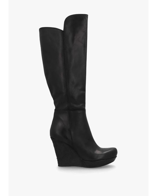 Daniel Wiser Black Leather Knee High Wedge Boots | Lyst UK