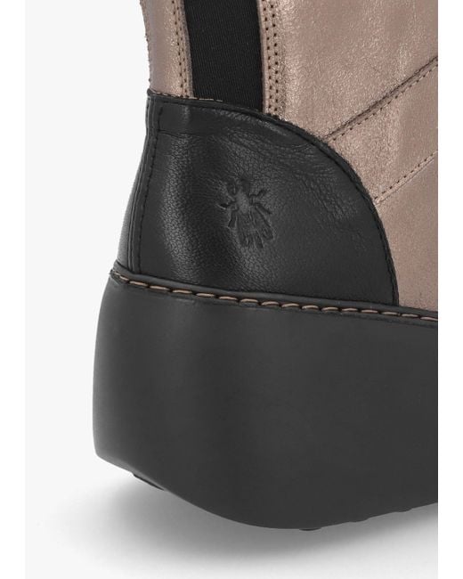 Fly London Doxe Dark Gold Leather Wedge Boots in Brown | Lyst