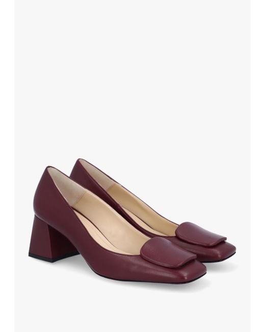 Daniel Nessie Burgundy Leather Block Heel Court Shoes in Purple | Lyst