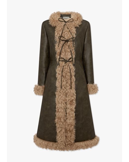 Charlotte Simone Margot Green Biscotti Faux Leather Mongolian Lambswool ...