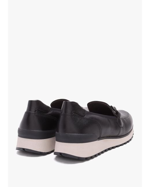 Caprice Blythe Black Leather Low Wedge Loafers in White | Lyst