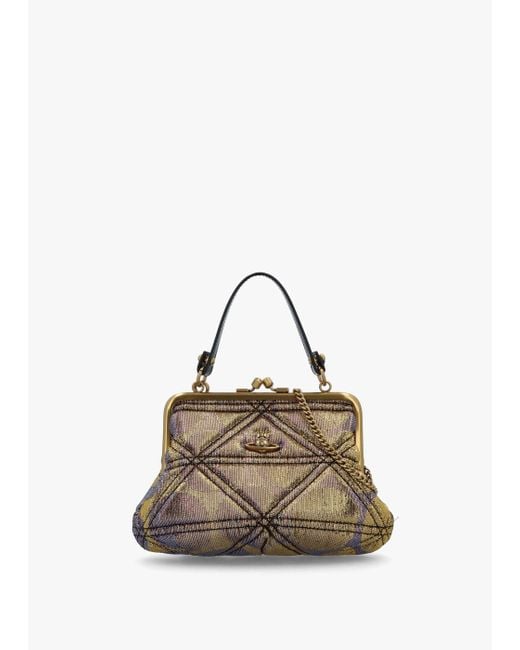 Vivienne Westwood Granny Frame Metallic Lurex Polka-Dot Jacquard Purse On A Chain in Natural | Lyst