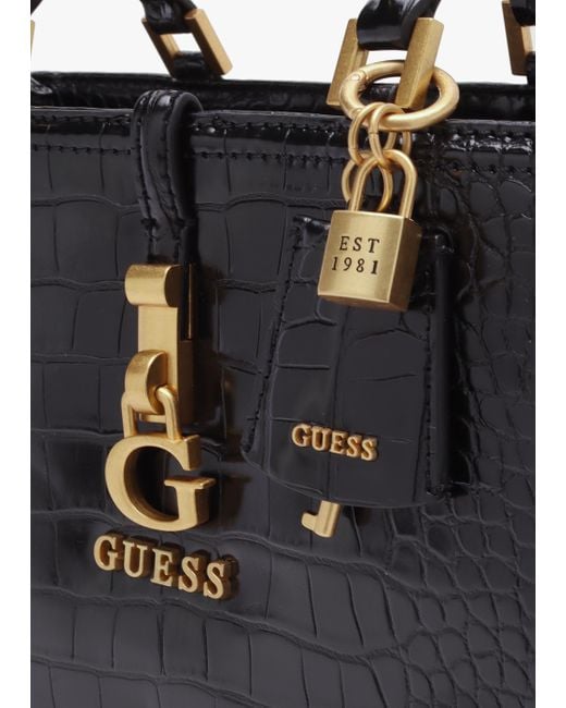 Guess James Girlfriend Black Moc Croc Satchel Bag | Lyst