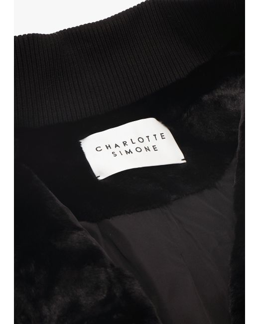 Charlotte Simone Romi Black Faux Fur Mongolian Lambskin Trim Bomber ...