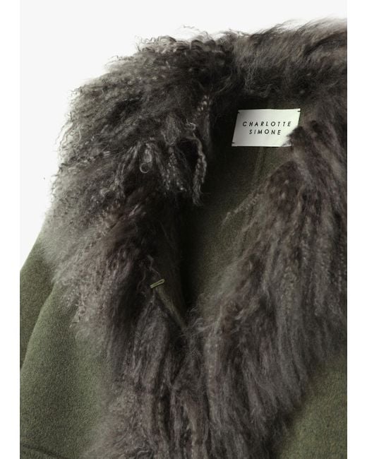 Charlotte Simone Harlow Khaki Flecked Wool Mongolian Lambswool Long ...