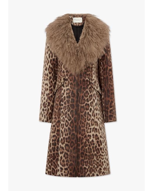 Charlotte Simone Naomi Leopard Print Caramel Longline Coat in Brown | Lyst