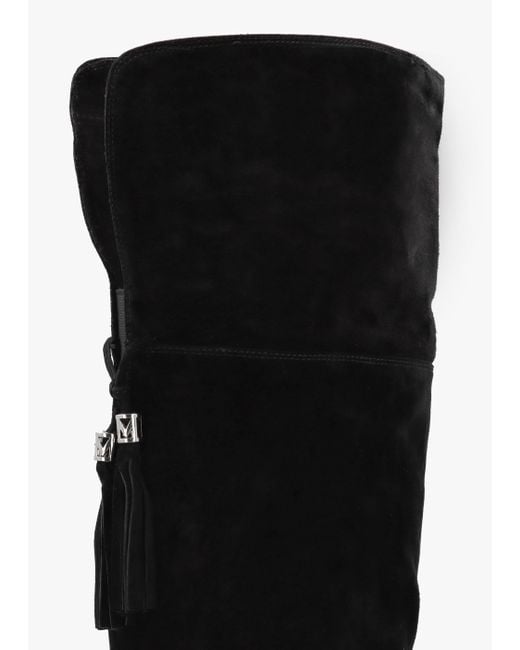 Moda In Pelle Retta Black Suede Block Heel Over The Knee Boots | Lyst