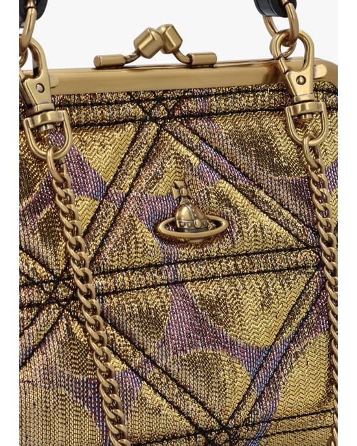 Vivienne Westwood Granny Frame Metallic Lurex Polka-Dot Jacquard Purse On A Chain in Natural | Lyst