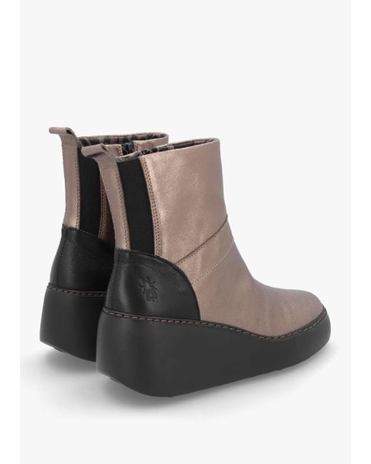 Fly London Doxe Dark Gold Leather Wedge Boots in Brown | Lyst