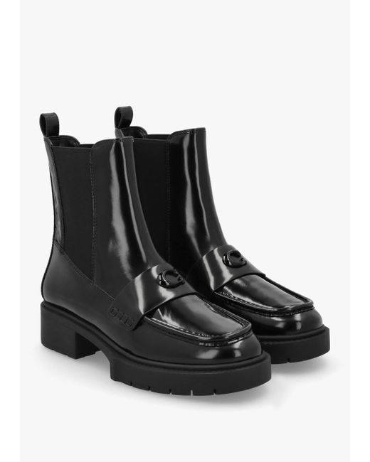 COACH Louisa Black Leather Chelsea Boots | Lyst UK