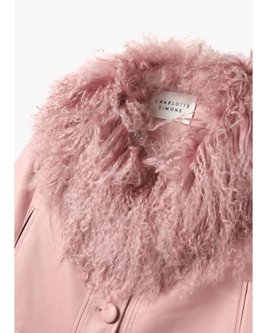 Charlotte Simone Cropped Penny Dust Pink Mongolian Trim Jacket | Lyst