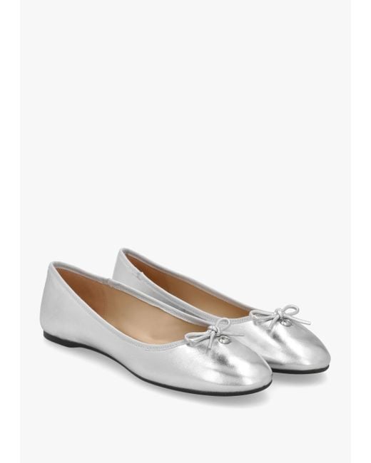 COACH Abigail Metallic Leather Ballet Pumps in White | Lyst