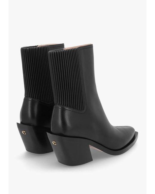 COACH Prestyn Leather Western Stacked Heel Ankle Boots , Leather in ...