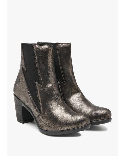 Fly London Kimi Graphite Leather Lightning Bolt Heeled Ankle Boots in ...
