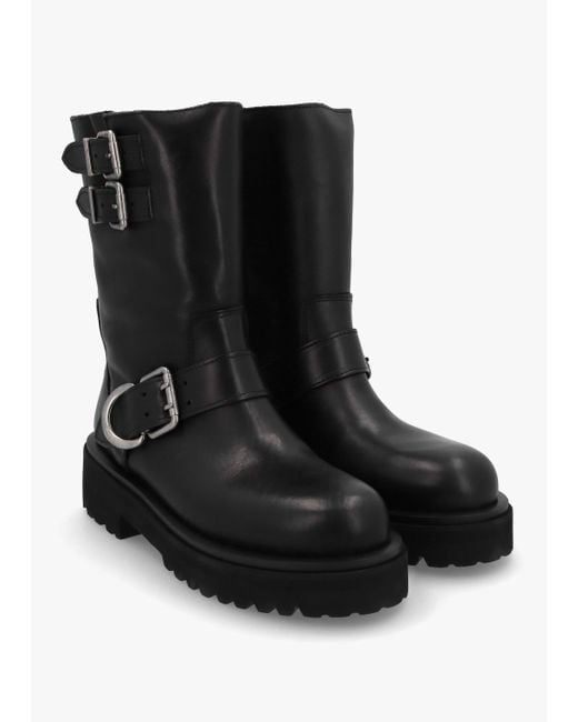 Alpe Atom Black Leather Chunky Biker Boots | Lyst