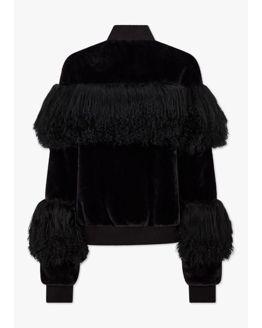 Charlotte Simone Romi Black Faux Fur Mongolian Lambskin Trim Bomber ...