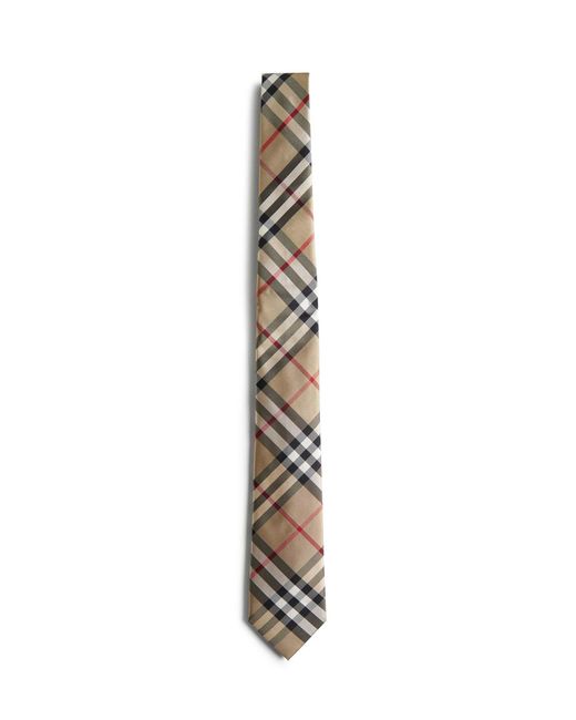 Burberry Check Silk Tie in White for Men | Lyst UK