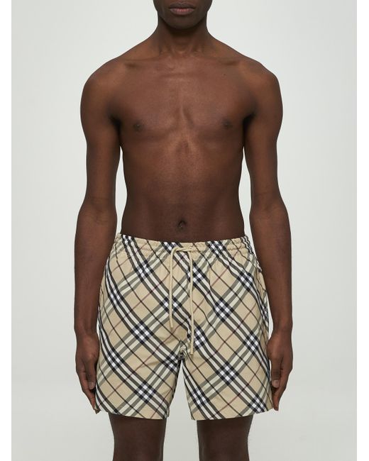 Burberry Beige Check Swim Trunks in White for Men | Lyst