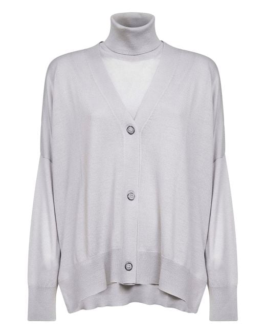 Blanca Vita Virgin Wool Knit Twin Set in Grey | Lyst UK