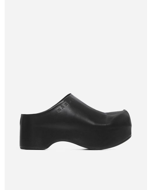 Marni Leather Clog Mules in Black | Lyst