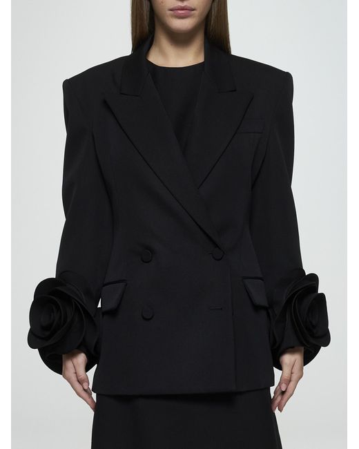 Valentino 3d Roses Wool Blazer in Black | Lyst