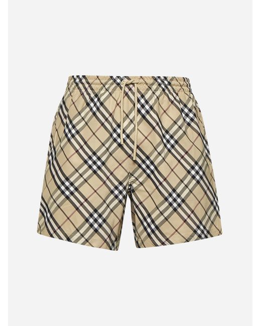 Burberry Beige Check Swim Trunks in White for Men | Lyst
