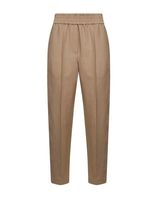 Brunello Cucinelli Light Baggy Pull-Up Trousers in Natural | Lyst UK