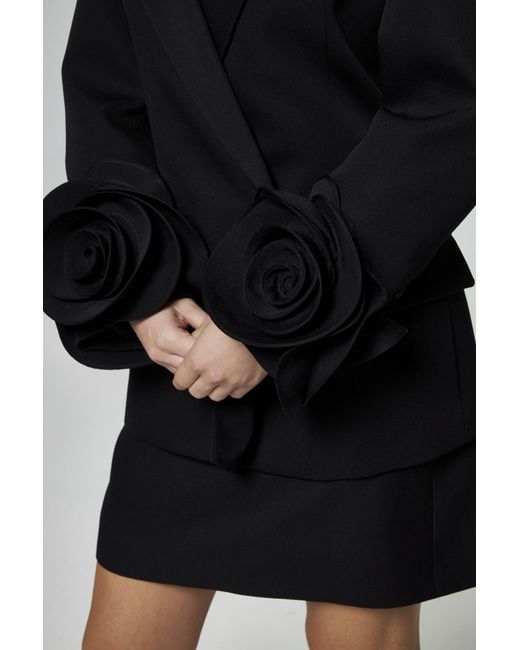 Valentino 3d Roses Wool Blazer in Black | Lyst