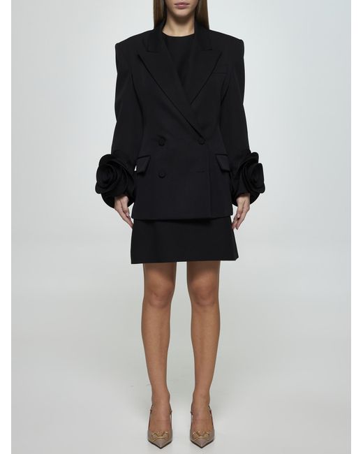 Valentino 3d Roses Wool Blazer in Black | Lyst
