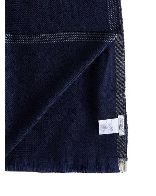 Brunello Cucinelli Wool And Cashmere Scarf in Blue for Men | Lyst UK