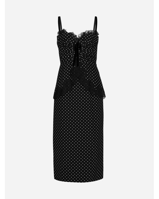 Alessandra Rich Polka Dot Print Silk Midi Dress In Black White Black