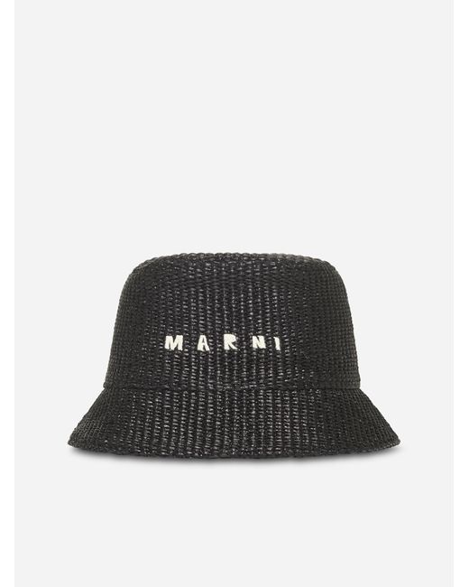 Marni Black Raffia Logo Bucket Hat | Lyst