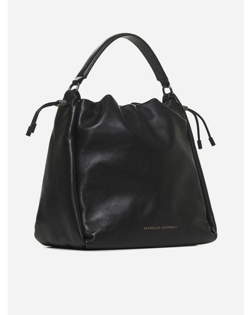 Brunello Cucinelli Leather Bucket Bag in Black | Lyst