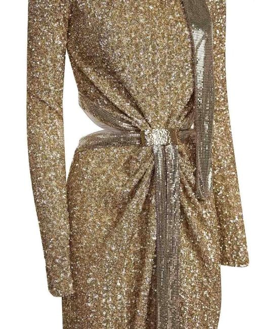 Rabanne Sequins And Metallic Mesh Long Dress in Natural | Lyst UK