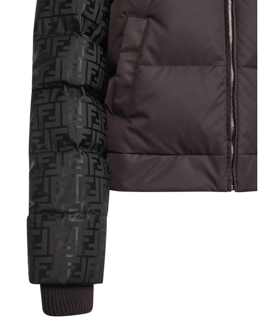 Fendi Ff Nylon Hooded Down Jacket in Black | Lyst UK