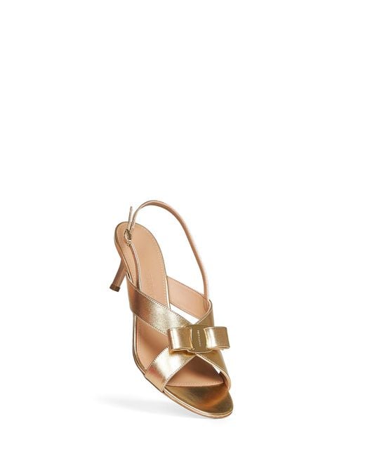 Ferragamo Laminated Nappa Leather Rima Vara Bow Sandals in Natural ...