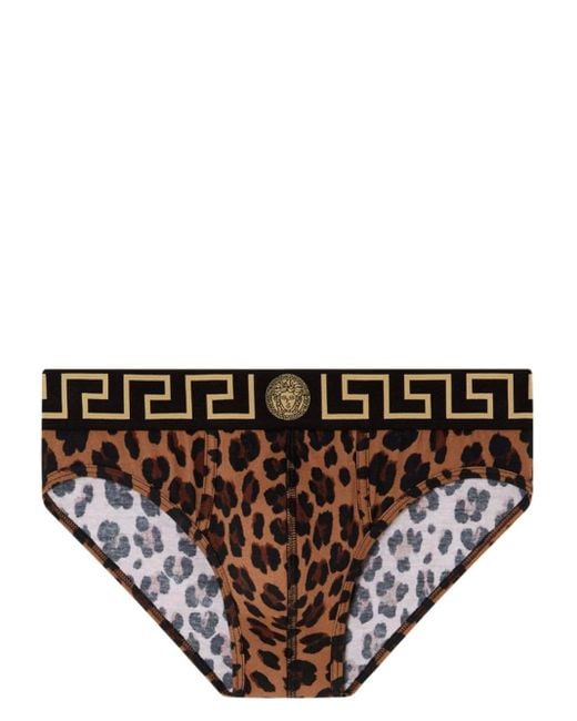Versace Greca Border Leopard Print Briefs In Brown For Men Lyst