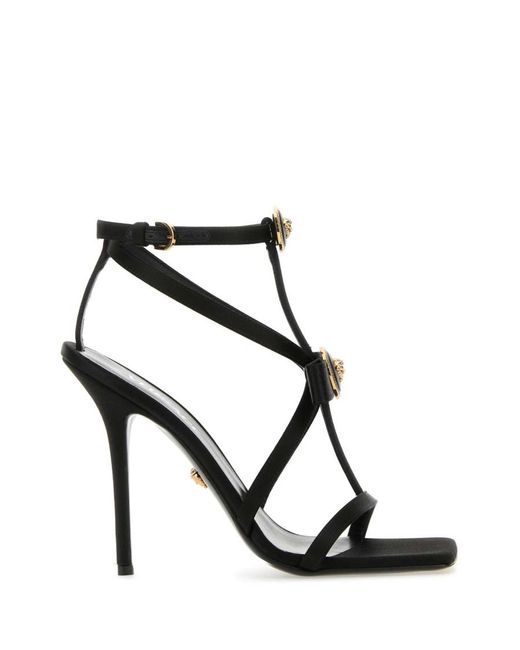 Versace Satin Ankle-Strap Stiletto Heels in Black | Lyst