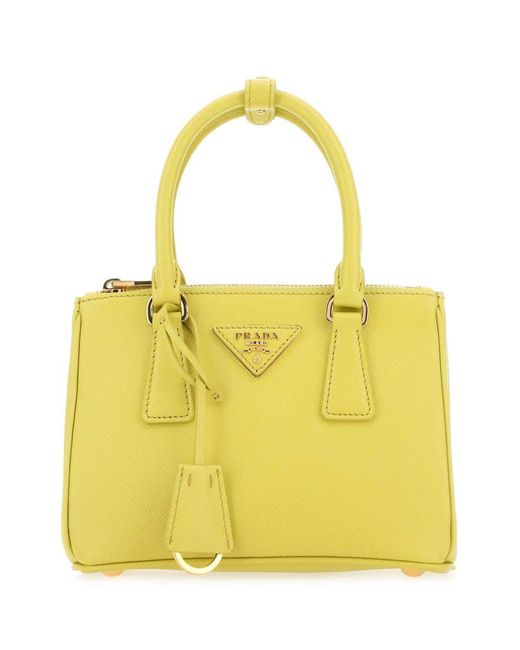 Prada Galleria Mini Leather Satchel Bag in Yellow | Lyst
