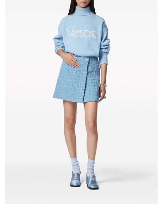 Versace Virgin Wool Blend Tweed Mini Skirt in Blue | Lyst