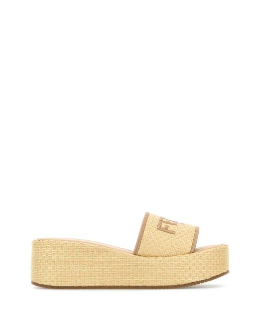 Fendi Logo Wedges in Natural | Lyst