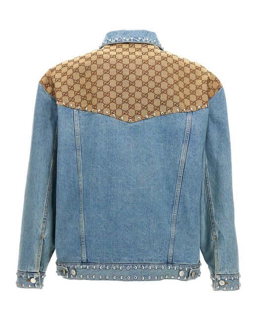 Gucci Gg Insert Denim Jacket in Blue for Men | Lyst