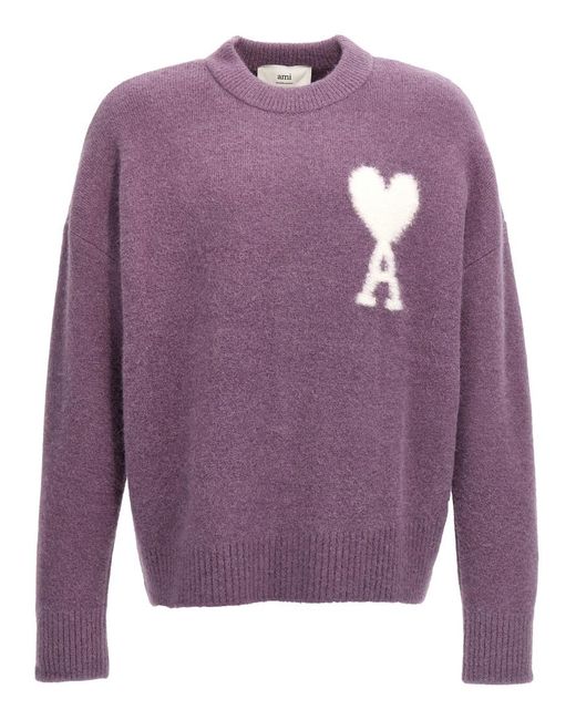 Ami Paris Adc Oversized Intarsia Sweater in Purple | Lyst