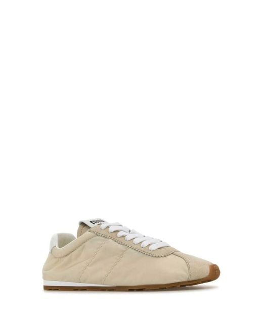 Miu Miu Ivory Fabric And Suede Sneakers in White | Lyst
