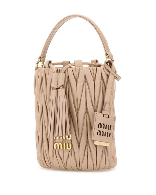 Miu Miu Powder Matelass Bucket Bag in Natural | Lyst